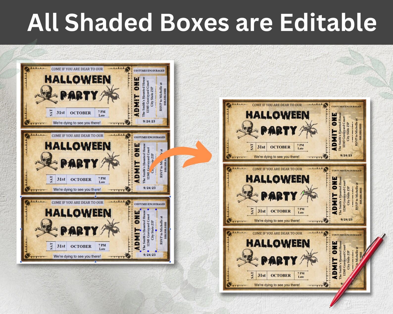Halloween Ticket Invitation, Halloween Ticket, Customizable Party ...