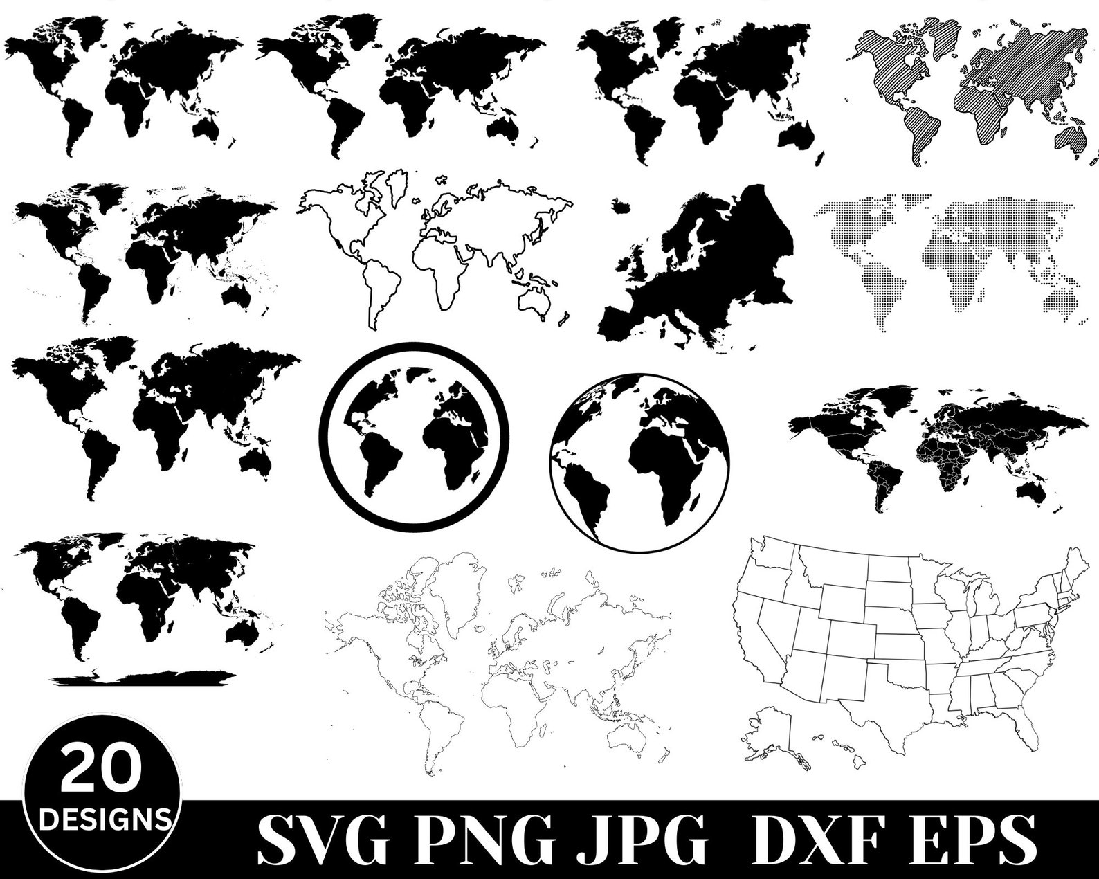 World Map Svg Png Bundle, World Map Svg, World Map Dxf, World Map ...