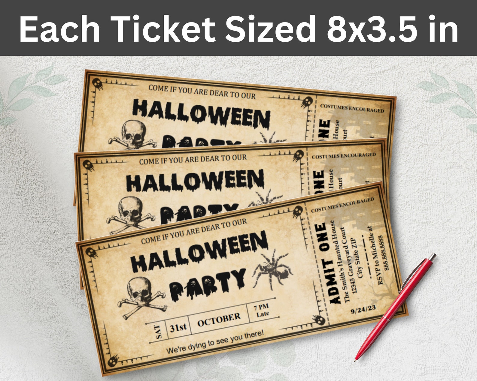 Halloween Ticket Invitation, Halloween Ticket, Customizable Party ...