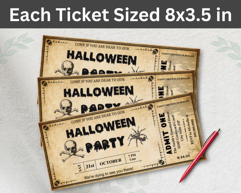 Halloween Ticket Invitation, Halloween Ticket, Customizable Party ...