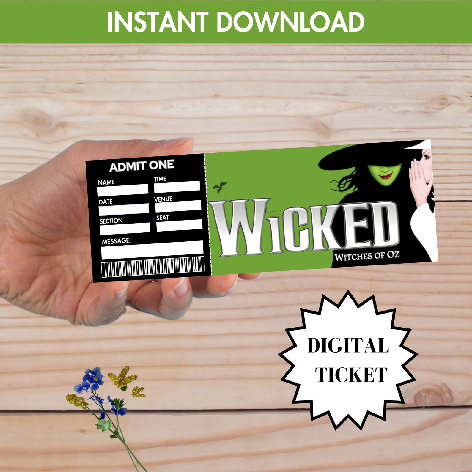 Printable Wicked Broadway Surprise Ticket, Musical Theatre Faux Event ...