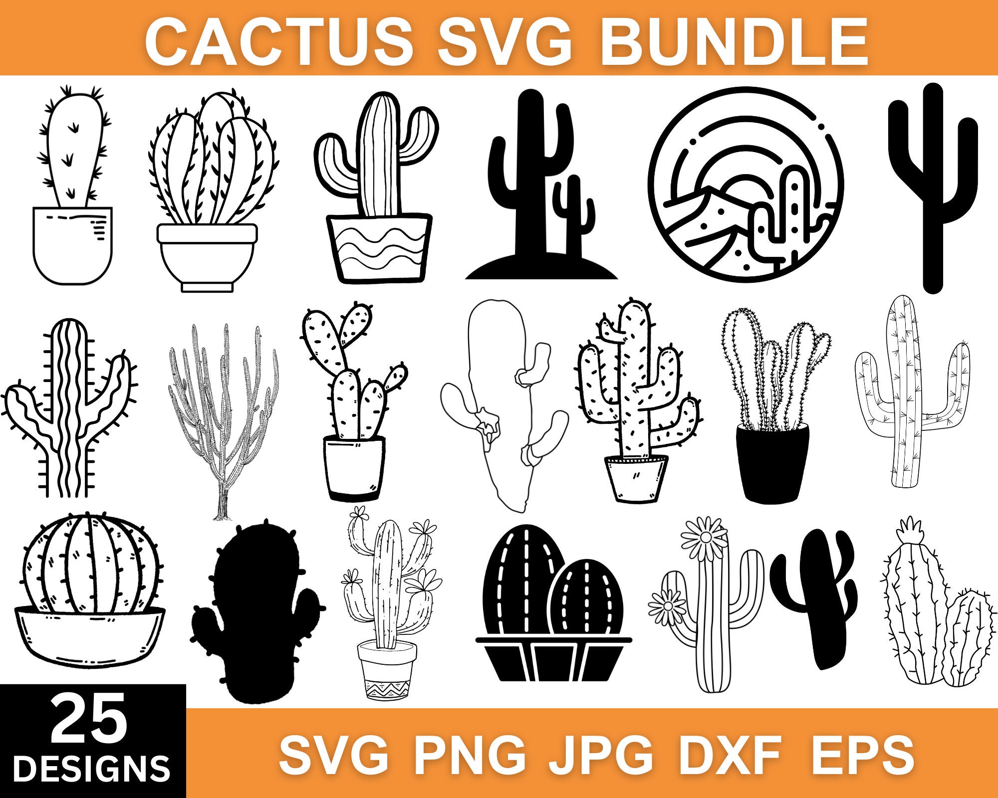 Cactus Svg Bundle, Cactus Plant Png, Cactus Clipart, Cactus Cricut ...