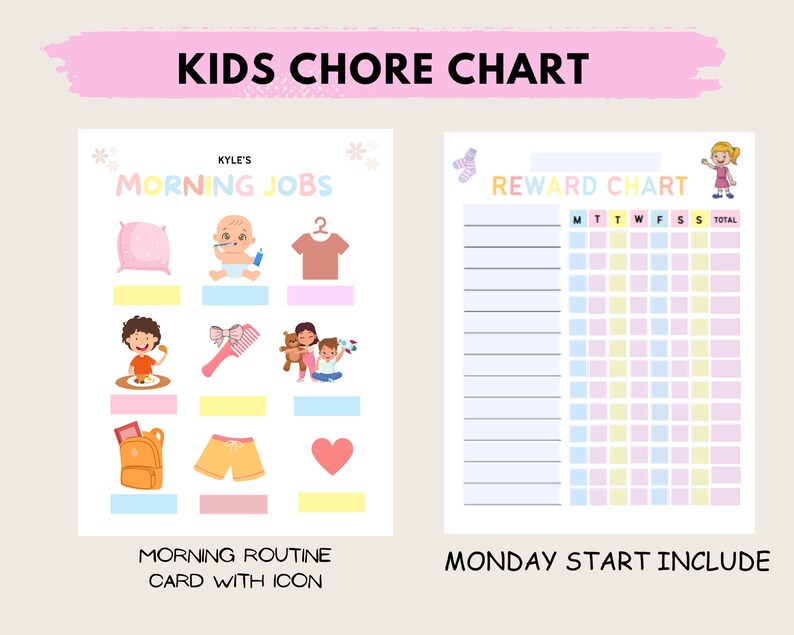 Editable Kids Chore Chart, Responsibility Chart, Kids School Day Chart ...