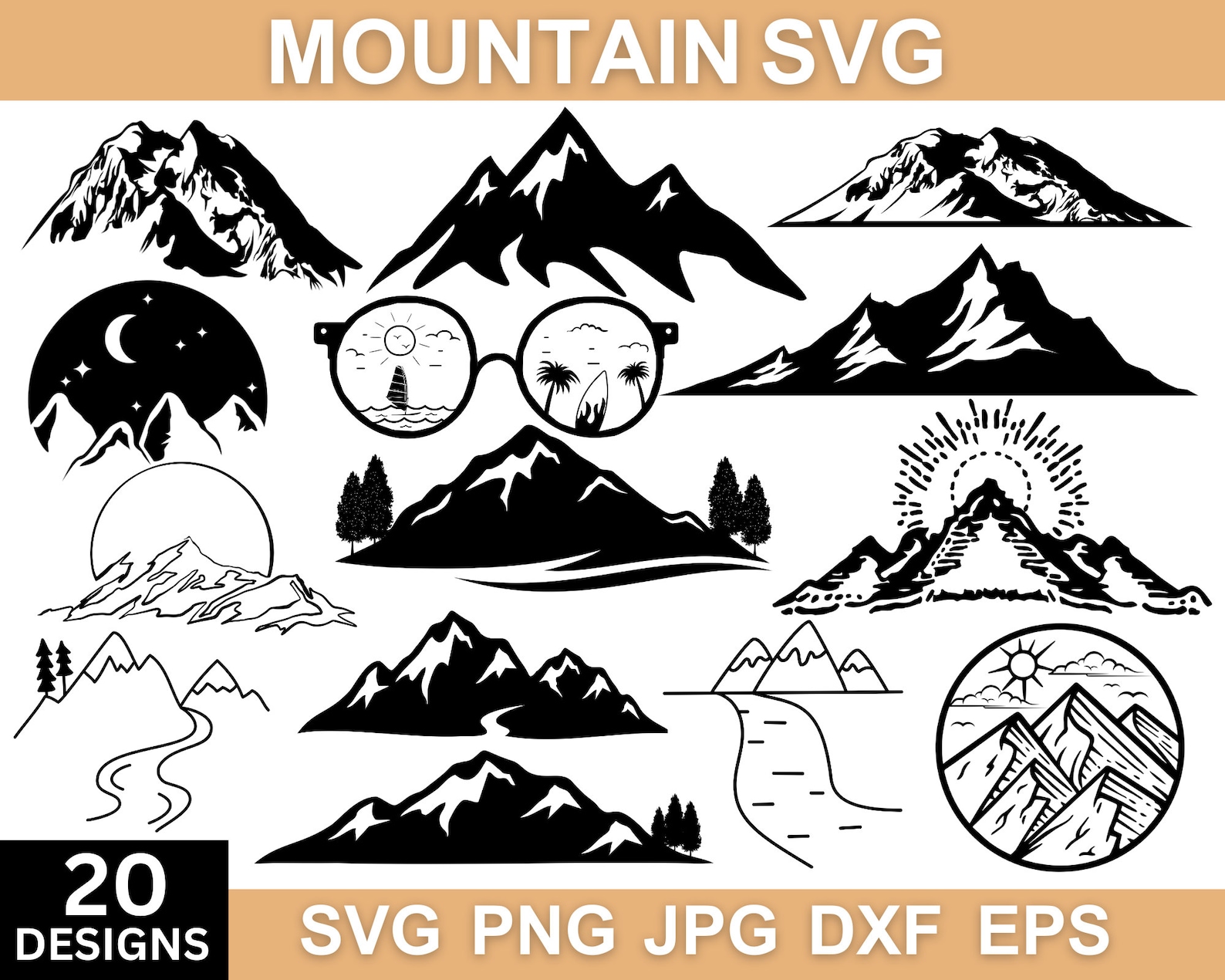 Mountain Svg, Mountain Png, Mountain Dxf, Nature Svg, Landscape Svg ...