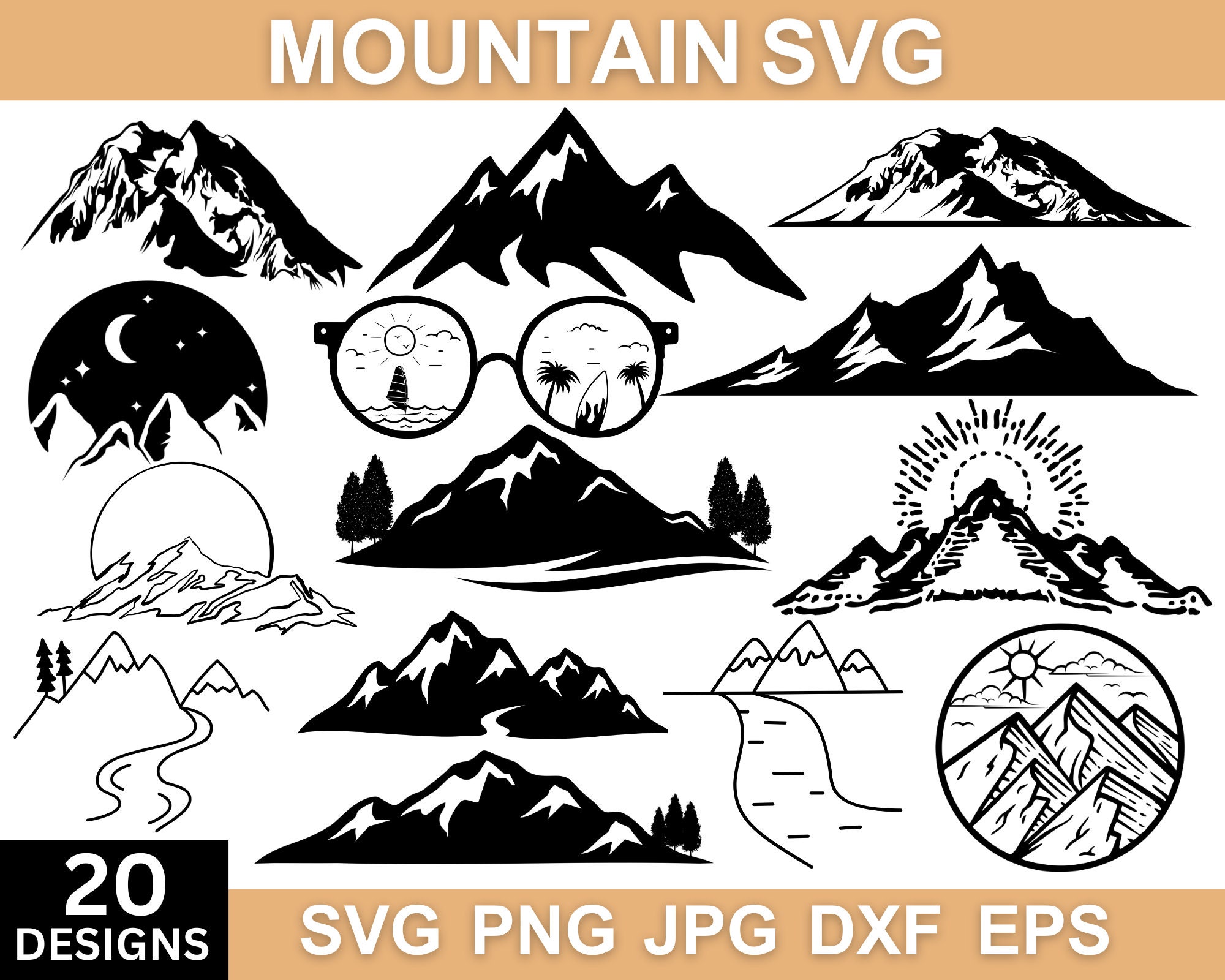 Berg svg, Berg Png, Dxf berg, Natur svg, Landschaft svg, Bergsilhouette ...