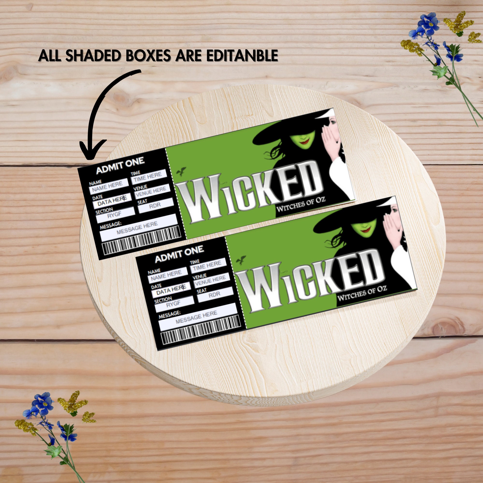 Printable Wicked Broadway Surprise Ticket, Musical Theatre Faux Event ...
