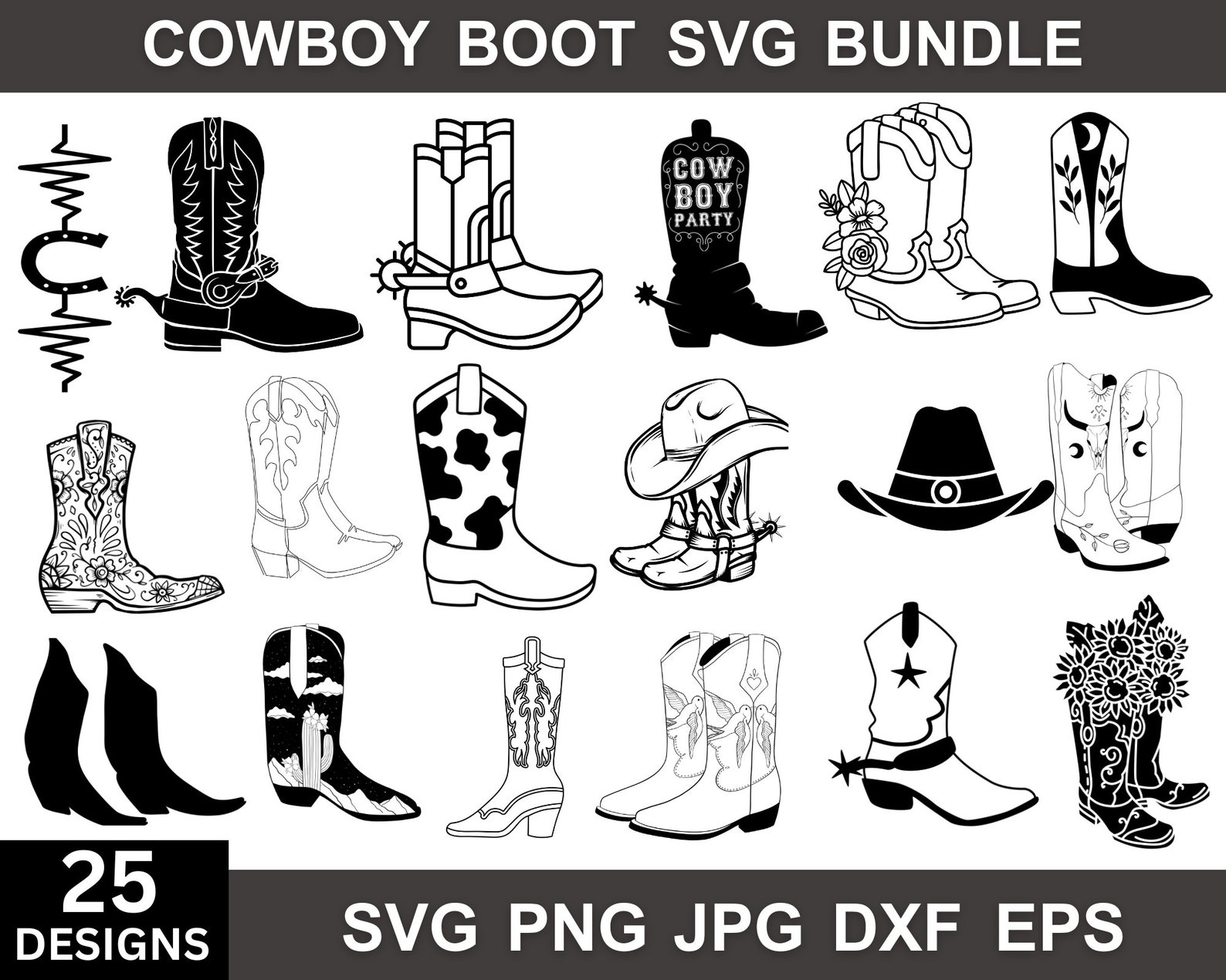 Cowboy Boot Svg Bundle, Cowboy Boot Png, Cowboy Hat Svg, Cowgirl Svg ...