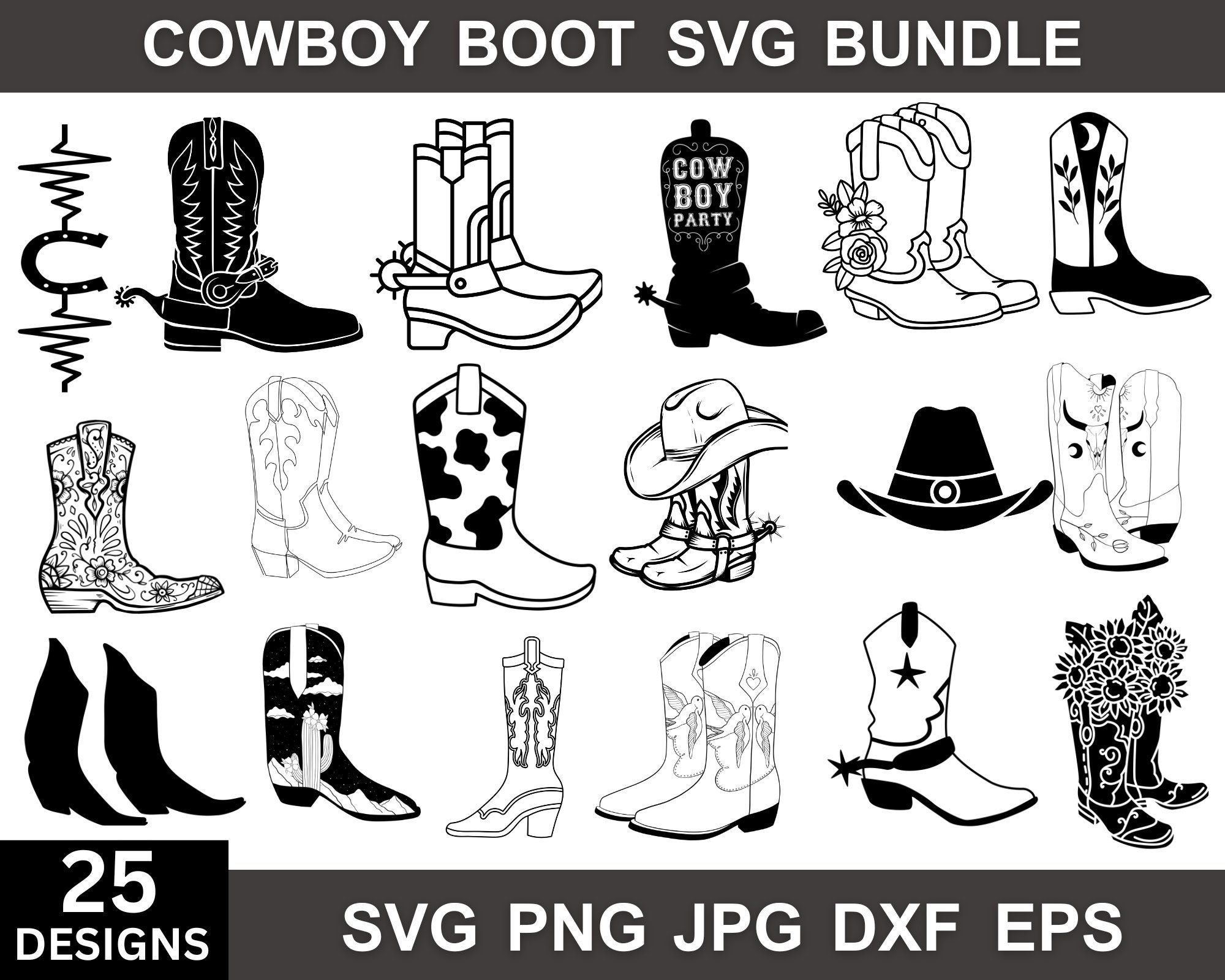 Cowboy Boot Svg Bundle, Cowboy Boot Png, Cowboy Hat Svg, Cowgirl Svg ...