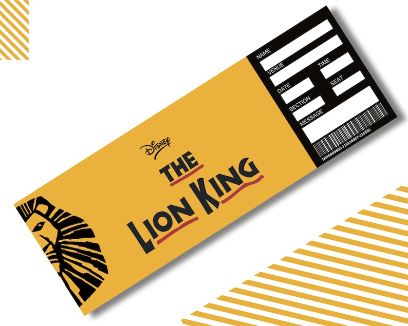 The Lion King Broadway Surprise Ticket Template, Musical Theatre Ticket ...