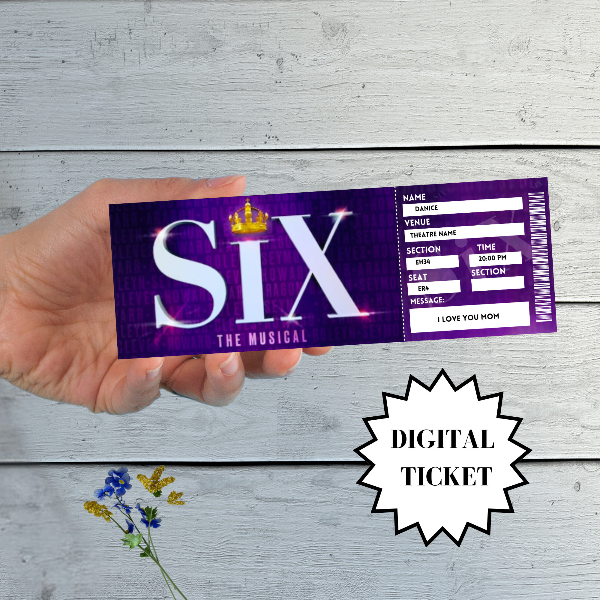 Digital Six Broadway Surprise Ticket, Theatre Ticket, Six Musical ...