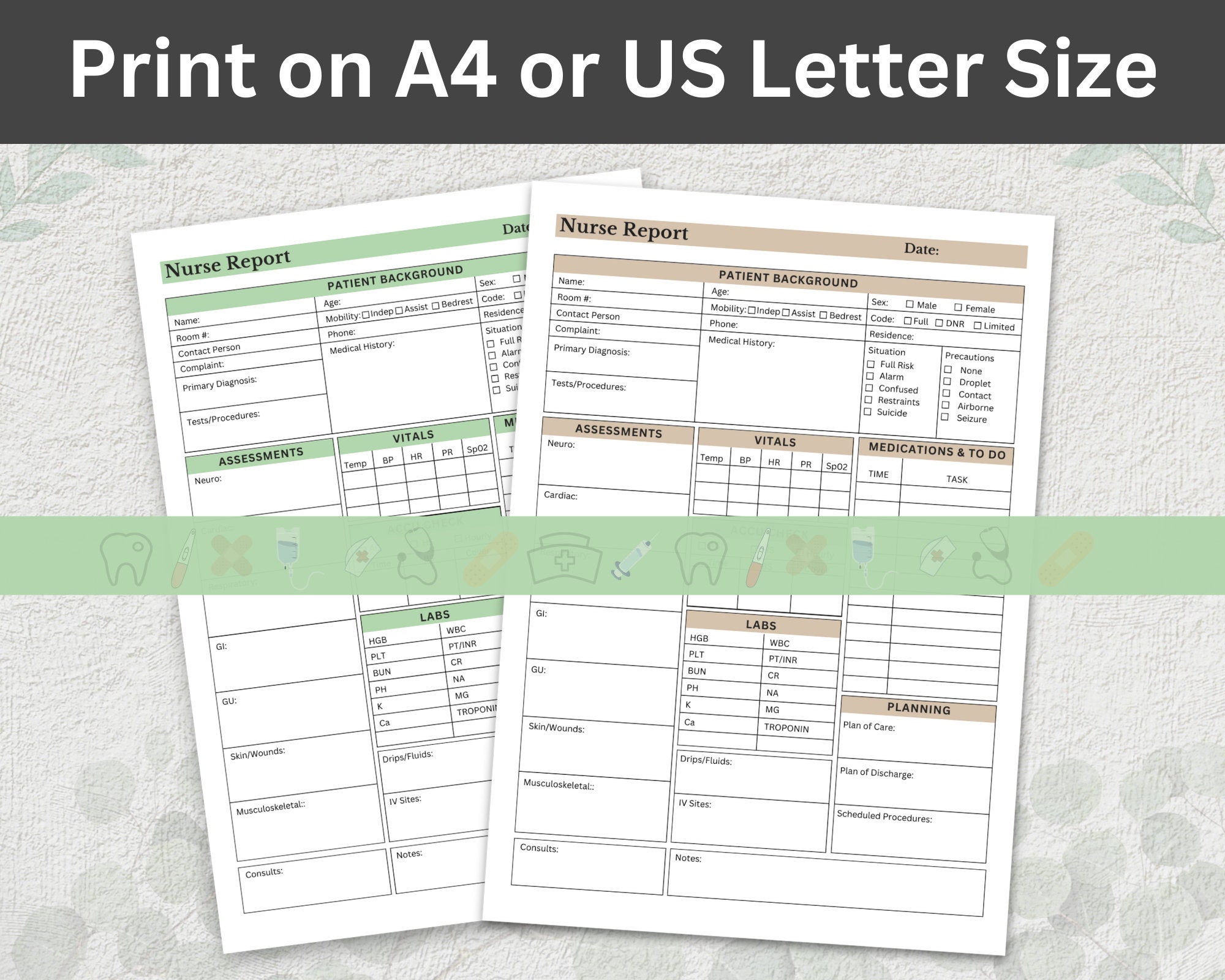 Nursing Report Sheet, Nurse Brain Sheet, Nurse Report Sheet, Rn Report ...