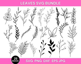 Leaves Svg Bundle, Hand Drawn Leaves SVG, Plant Svg, Paper Leaves, Leaf ...