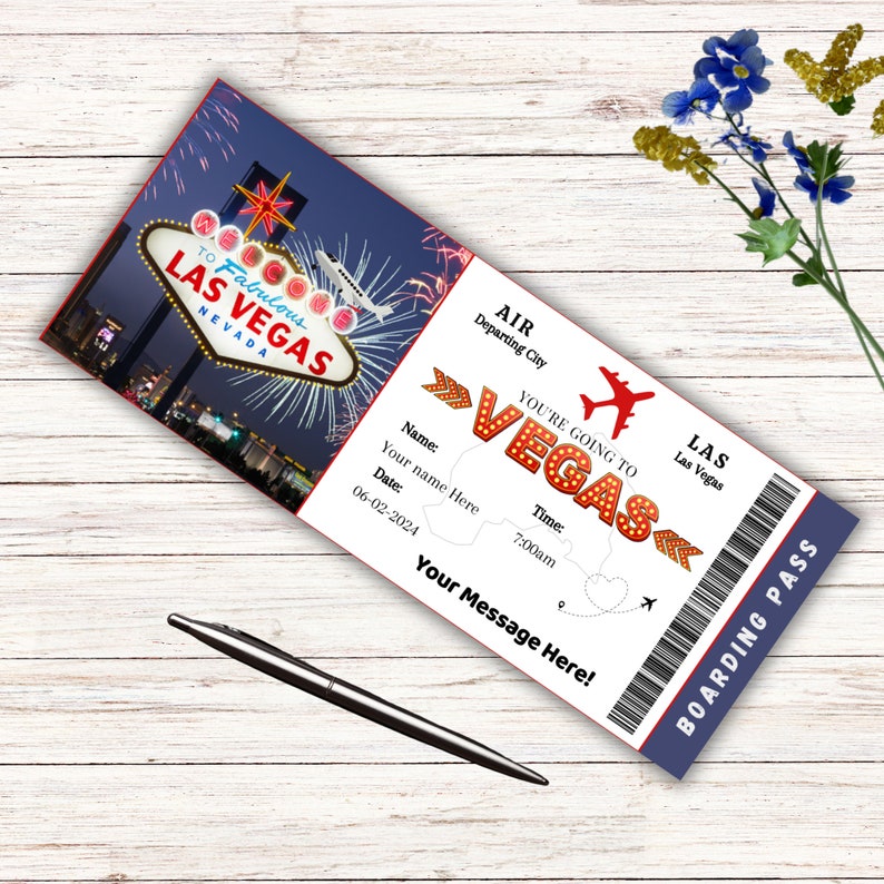 Canva Editable Las Vegas Ticket Template, Printable Ticket, Surprise ...