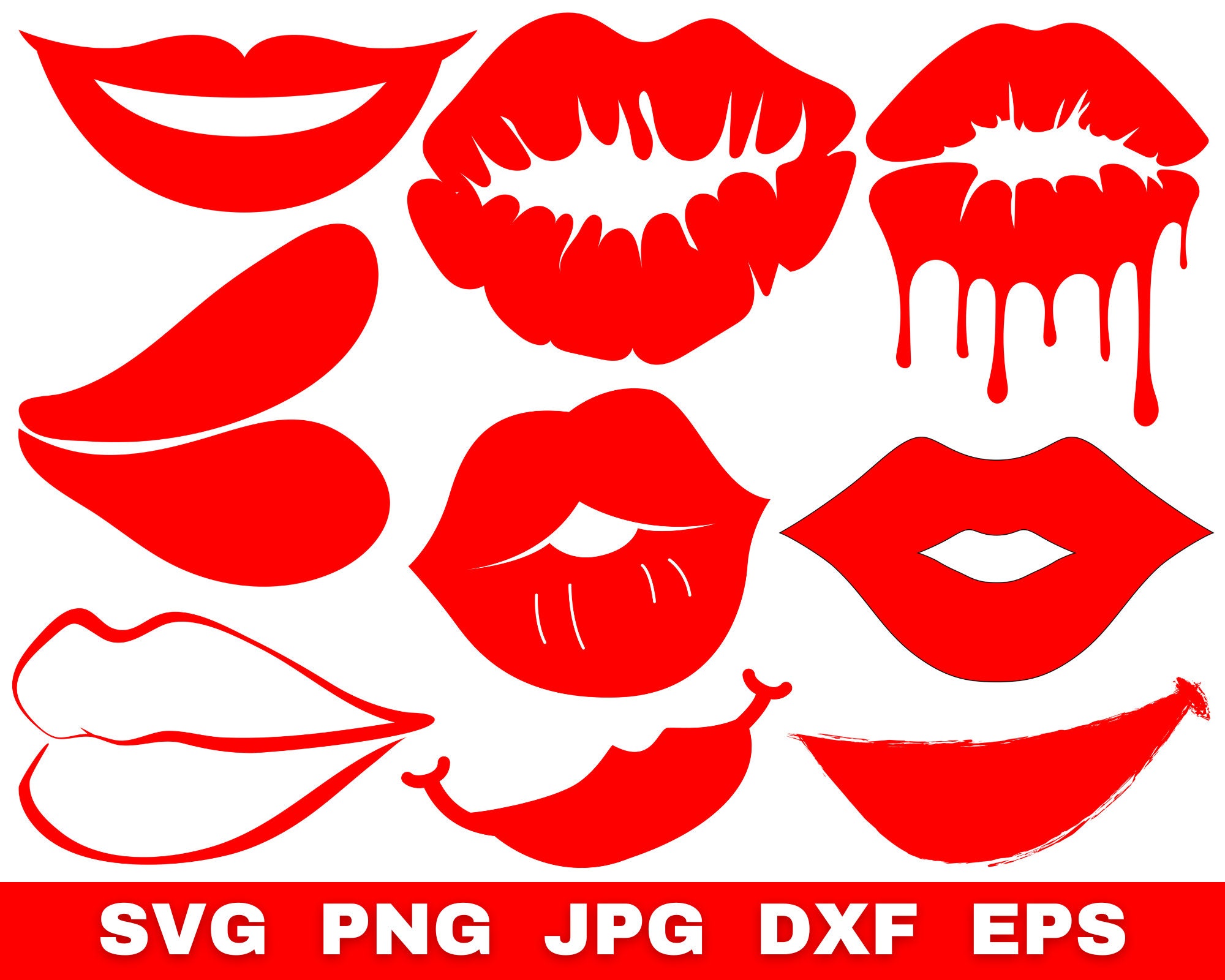 Lips Svg Png Bundle, Red Lips Svg, Kiss Svg Files,red Lips Clipart, Red ...