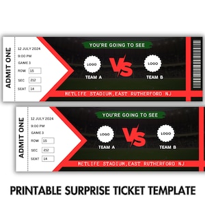 Custom Football Game Ticket Template, Printable Ticket, Surprise Ticket ...