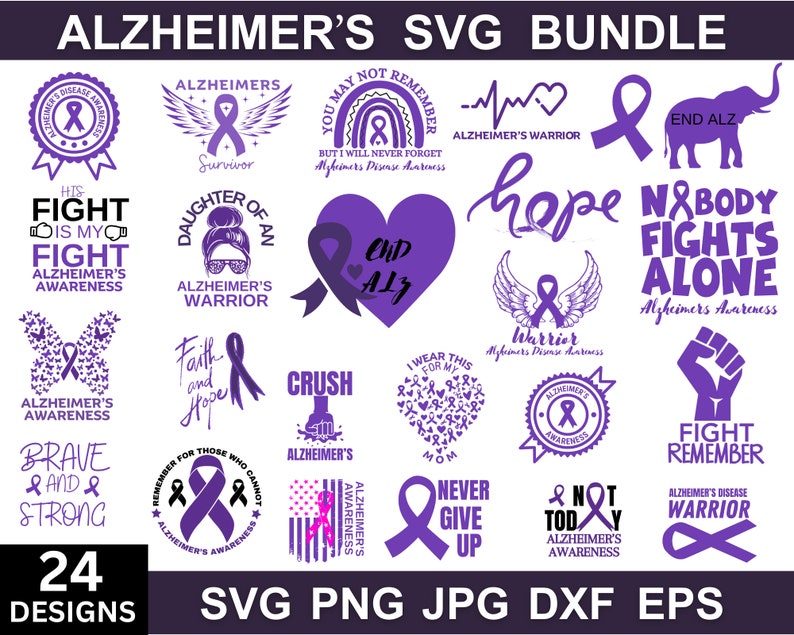 Alzheimer's Awareness Svg Bundle, Purple Ribbon Svg, Alzheimers ...