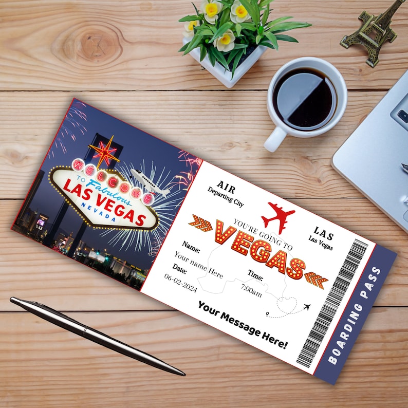 Canva Editable Las Vegas Ticket Template, Printable Ticket, Surprise ...