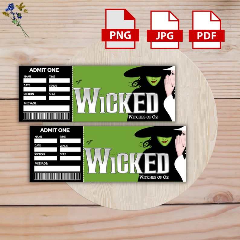 Printable Wicked Broadway Surprise Ticket, Musical Theatre Faux Event ...