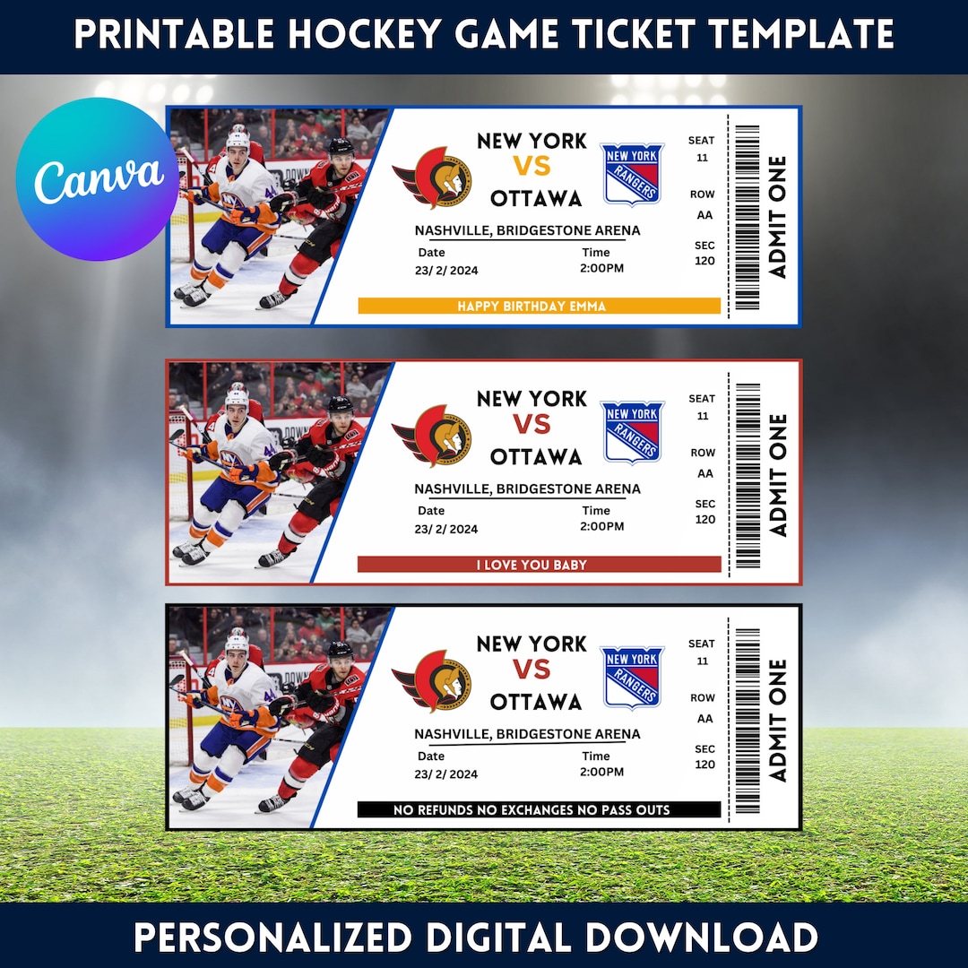 Printable Hockey Game Ticket Template, Hockey Surprise Ticket, Sports ...