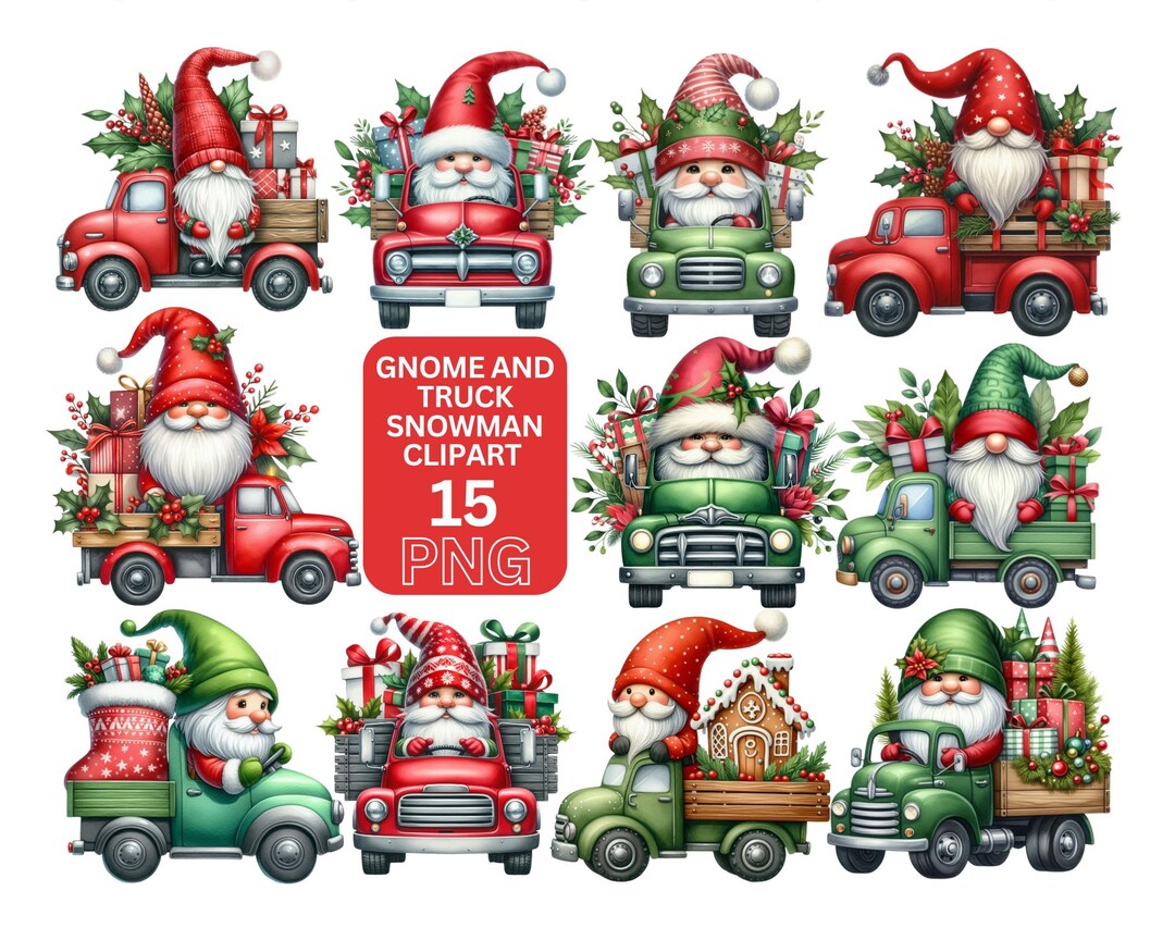 Christmas Gnome and Truck Clipart Bundle, Christmas Gnome Png ...
