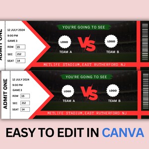 Custom Football Game Ticket Template, Printable Ticket, Surprise Ticket ...