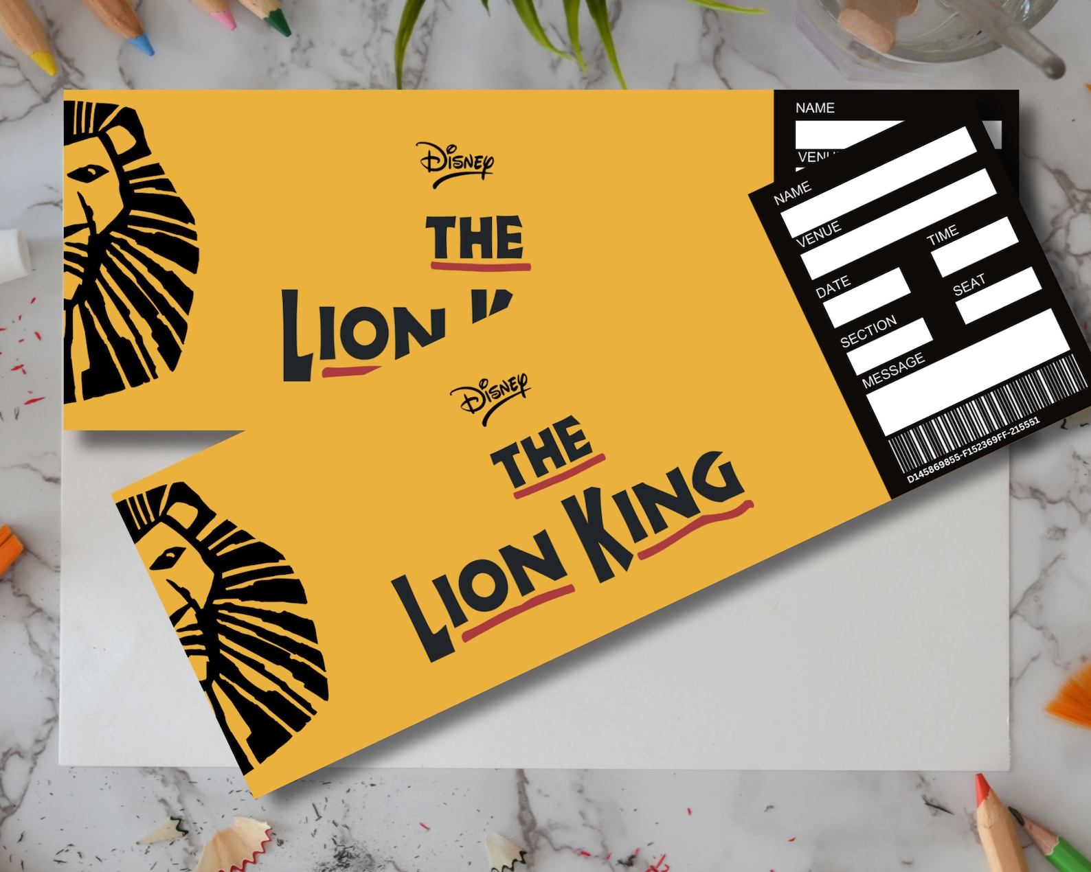 The Lion King Broadway Surprise Ticket Template, Musical Theatre Ticket ...