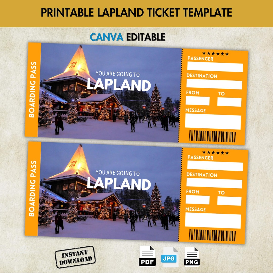 Editable Lapland Surprise Trip Ticket Template, Lapland Boarding Pass ...