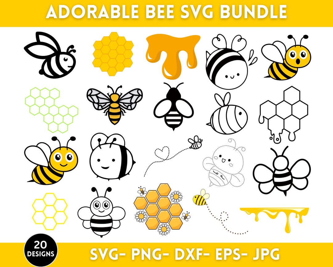 Adorable Bee Svg Bundle, Bee Png Bundle, Bee Cut Files, Honeycomb Svg ...