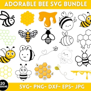 Adorable Bee Svg Bundle, Bee Png Bundle, Bee Cut Files, Honeycomb Svg ...