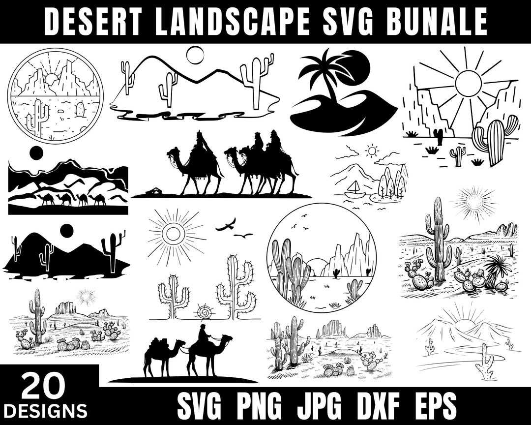 Desert Landscape Svg Png Bundle, Desert Scene Svg, Desert Clipart ...