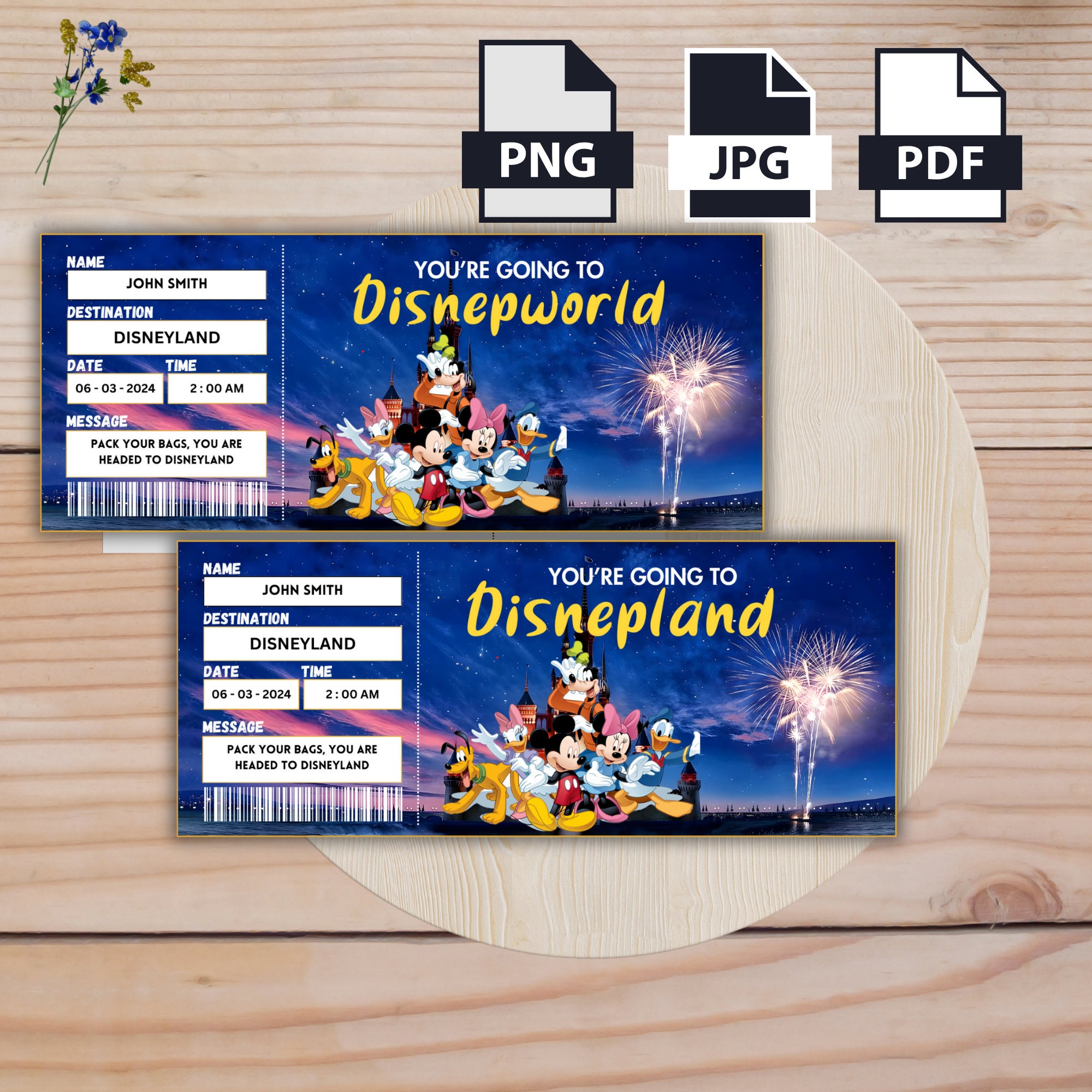 Printable Disneyland Surprise Ticket, Disneyworld Ticket, Surprise ...