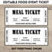 Editable Food Event Ticket, Food Ticket Template, Ticket PDF, Meal ...