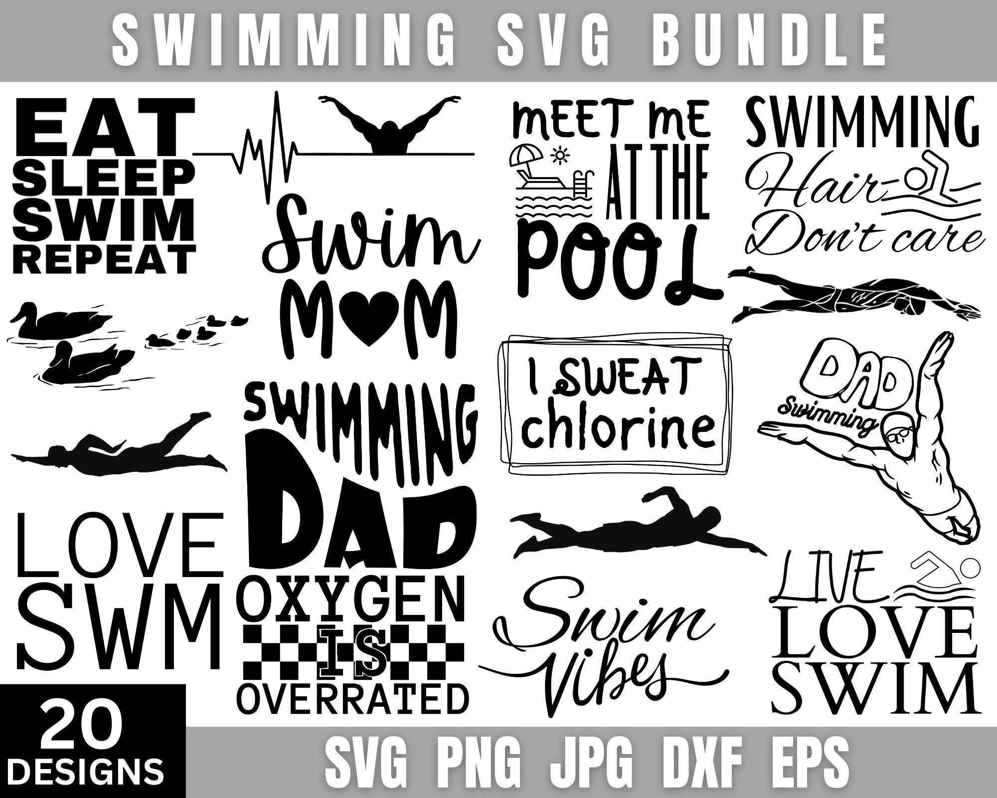 20 Swimming Svg Files, Svg Bundle, Swimming Dxf, Swimming Png, Digital ...