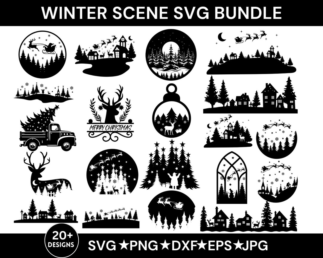 Winter Scene Svg Bundle, Winter Scene Png, Deer Winter Scene, Pine Tree ...