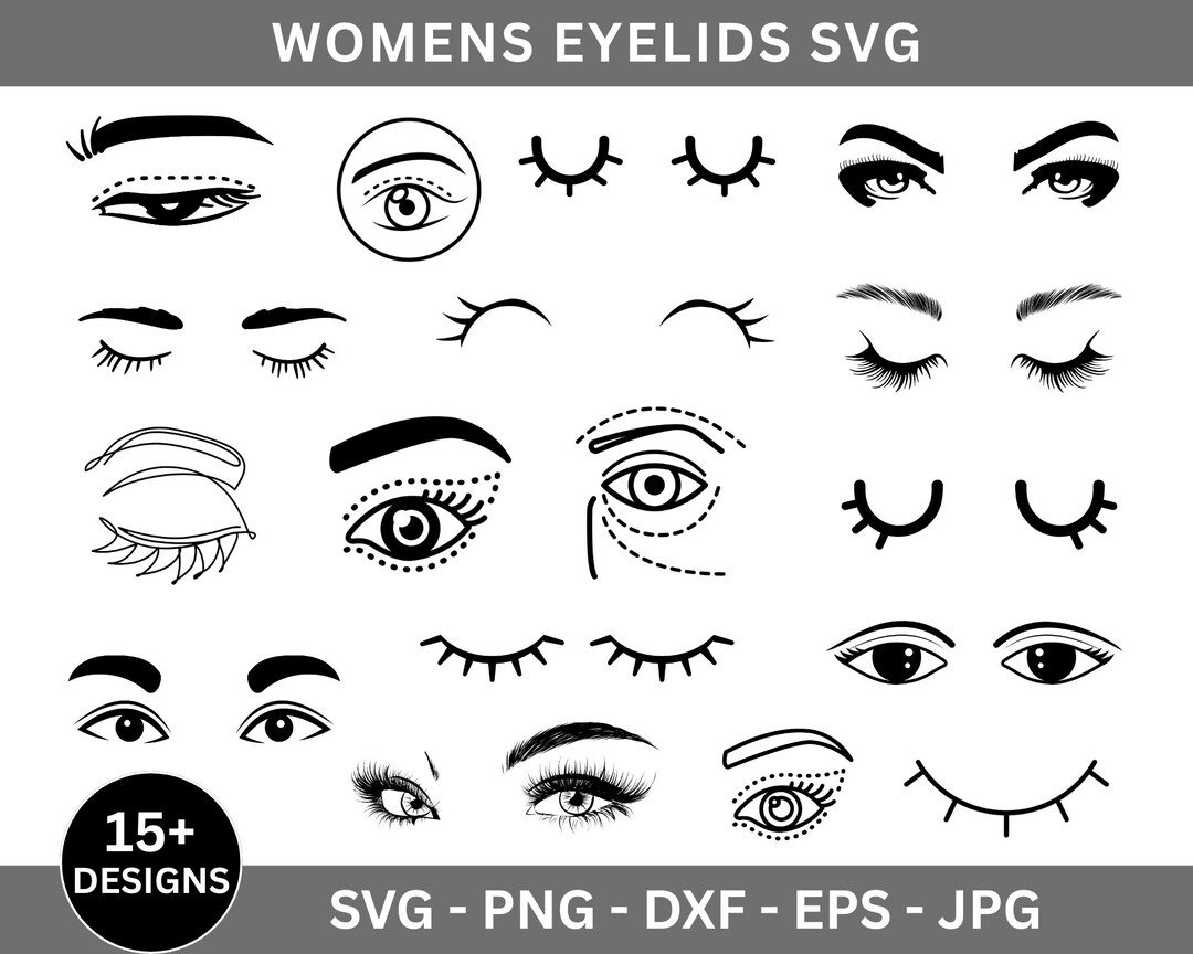 Womens Eyelids Svg Bundle, Eyebrow Svg, Winking Eyelashes Svg, Mascara ...