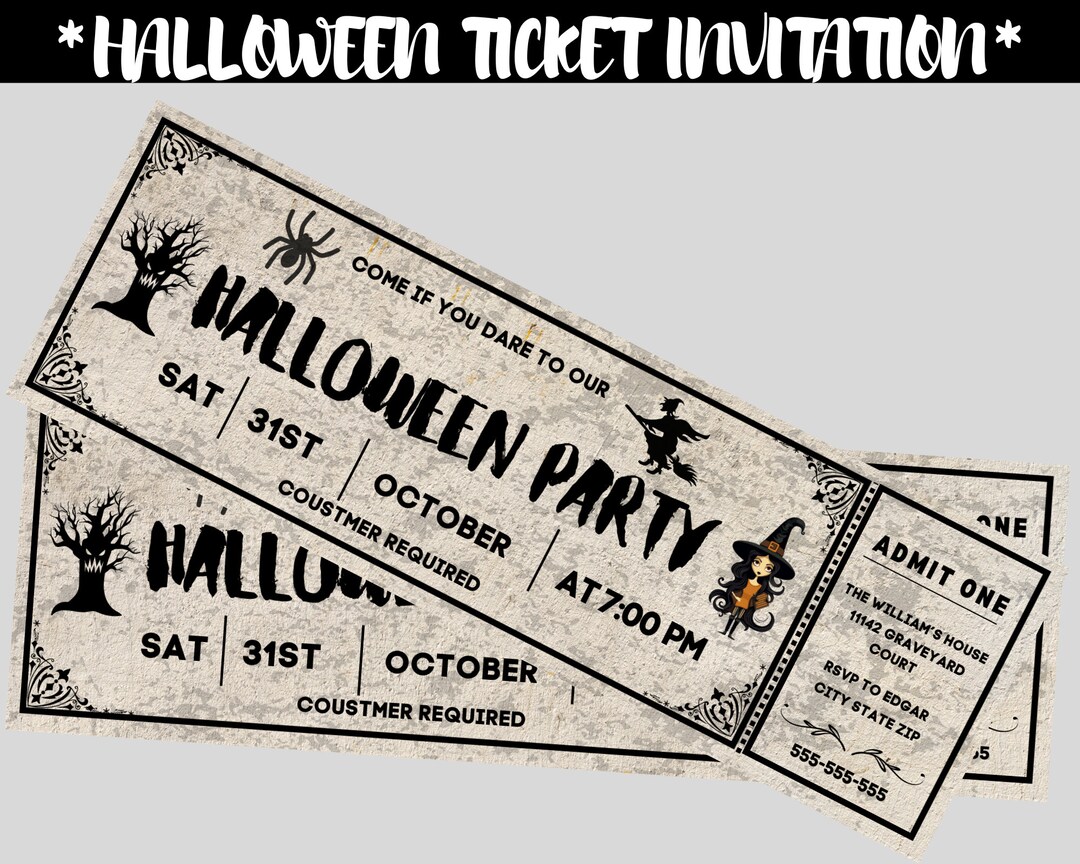 Editable Halloween Ticket Invitation, Printable Halloween Invitations ...