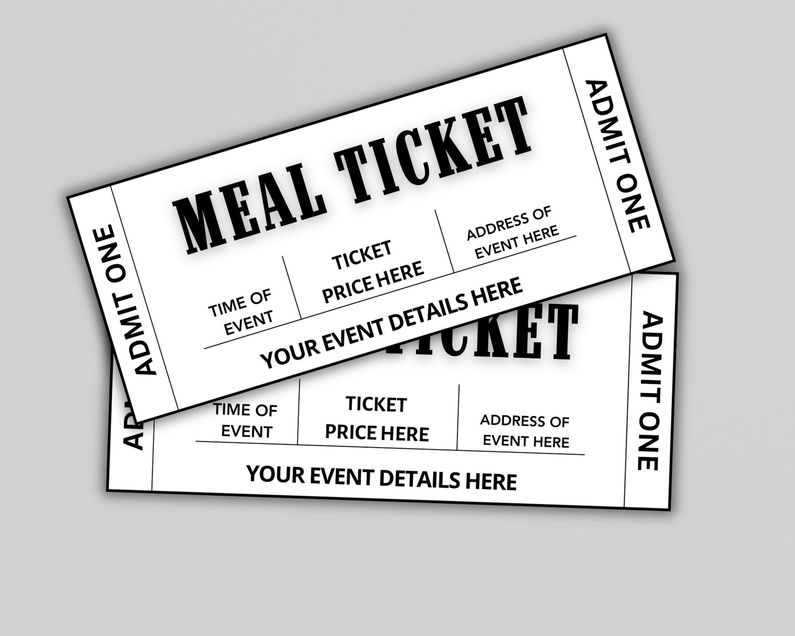 Editable Food Event Ticket, Food Ticket Template, Ticket PDF, Meal Ticket Template, Printable ...