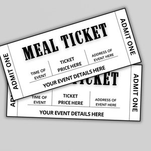 Editable Food Event Ticket, Food Ticket Template, Ticket PDF, Meal ...