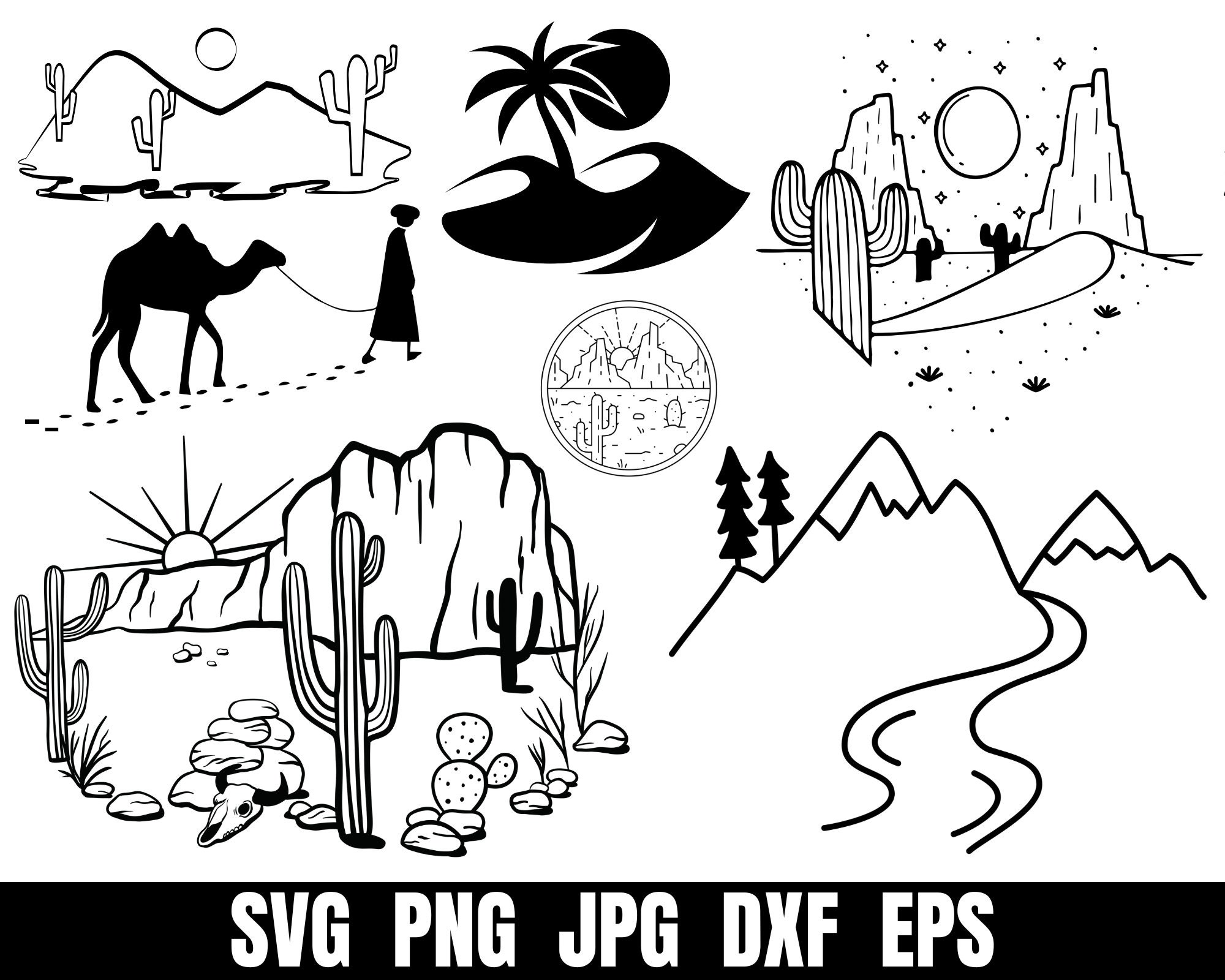 Desert Landscape Svg Png Bundle, Desert Scene Svg, Desert Clipart ...