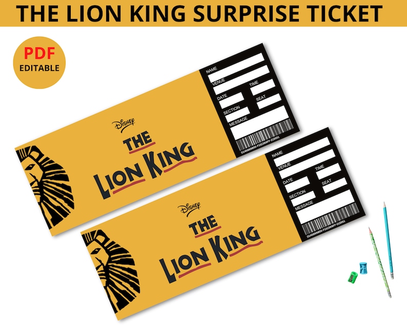 The Lion King Broadway Surprise Ticket Template, Musical Theatre Ticket ...