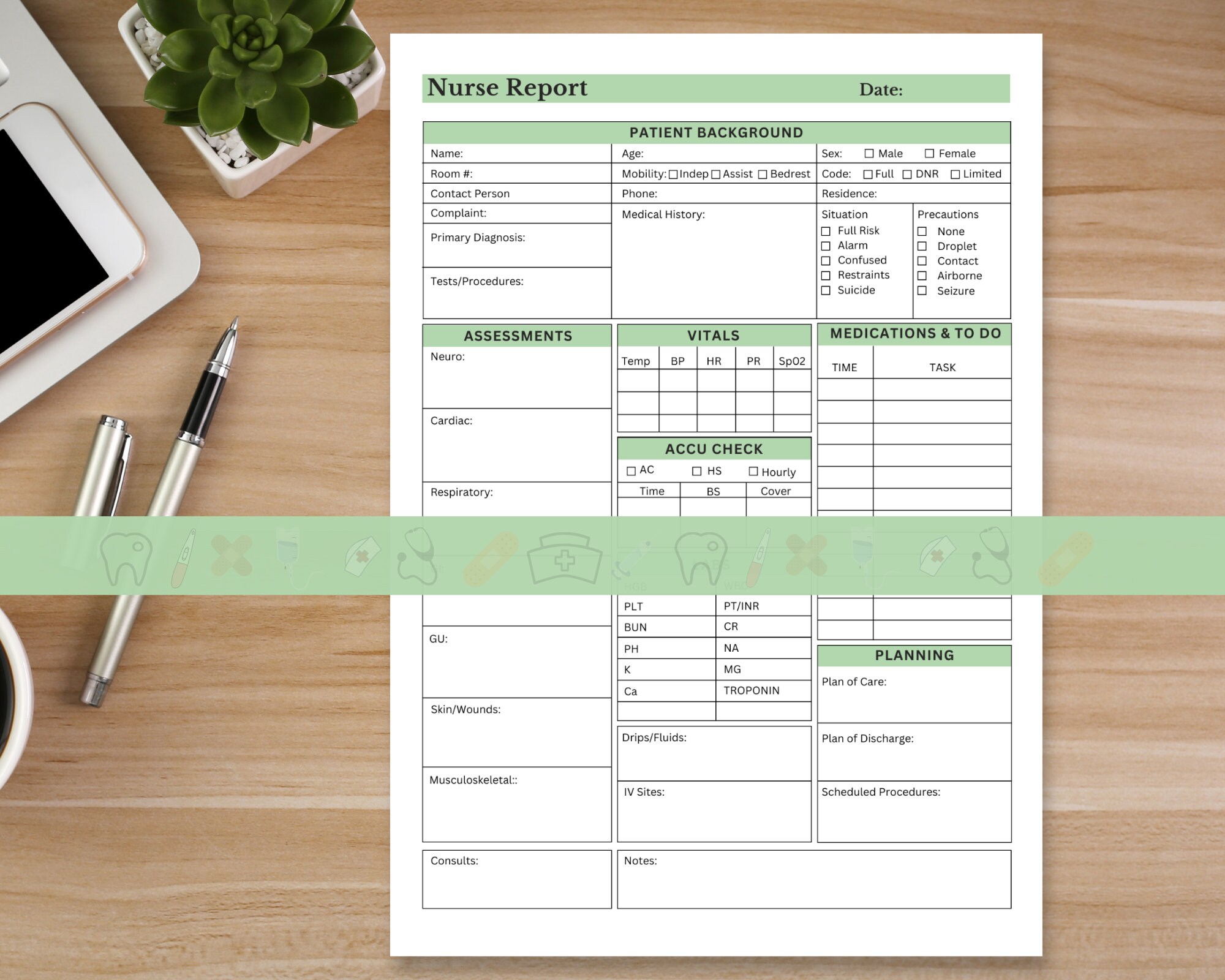 Nursing Report Sheet, Nurse Brain Sheet, Nurse Report Sheet, Rn Report ...