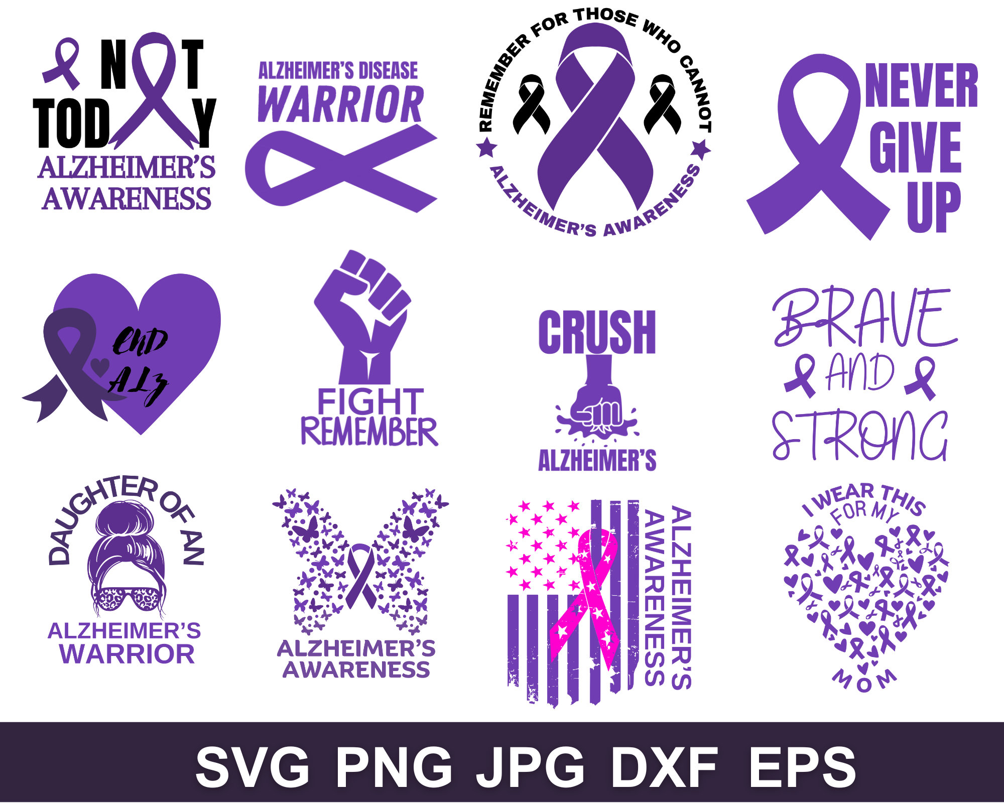 Alzheimer's Awareness Svg Bundle, Purple Ribbon Svg, Alzheimers ...