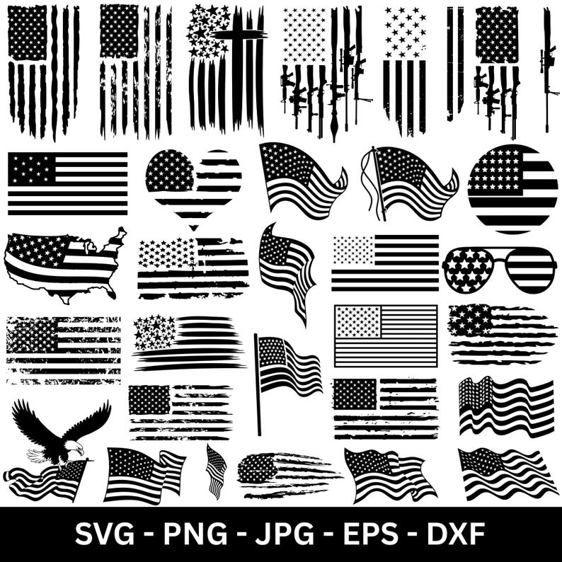 Distressed American Flag Svg Bundle, USA Flag Svg, 4th of July Svg, USA ...