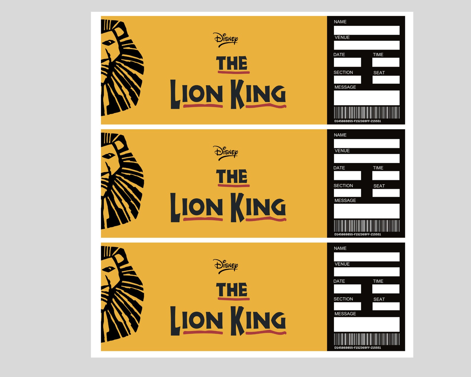 The Lion King Broadway Surprise Ticket Template, Musical Theatre Ticket ...
