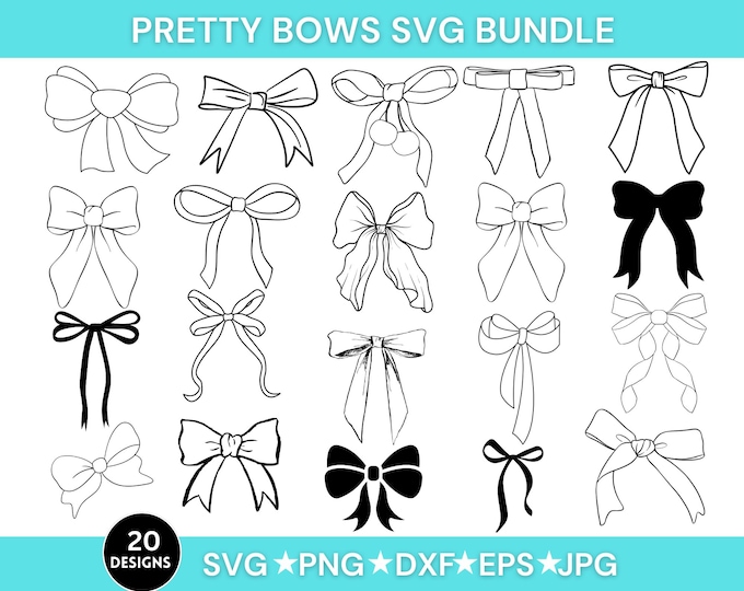 Ribbon Bow Svg Bundle, Ribbon Svg, Bow Svg Png, Hair Bow Svg,hand Drawn ...