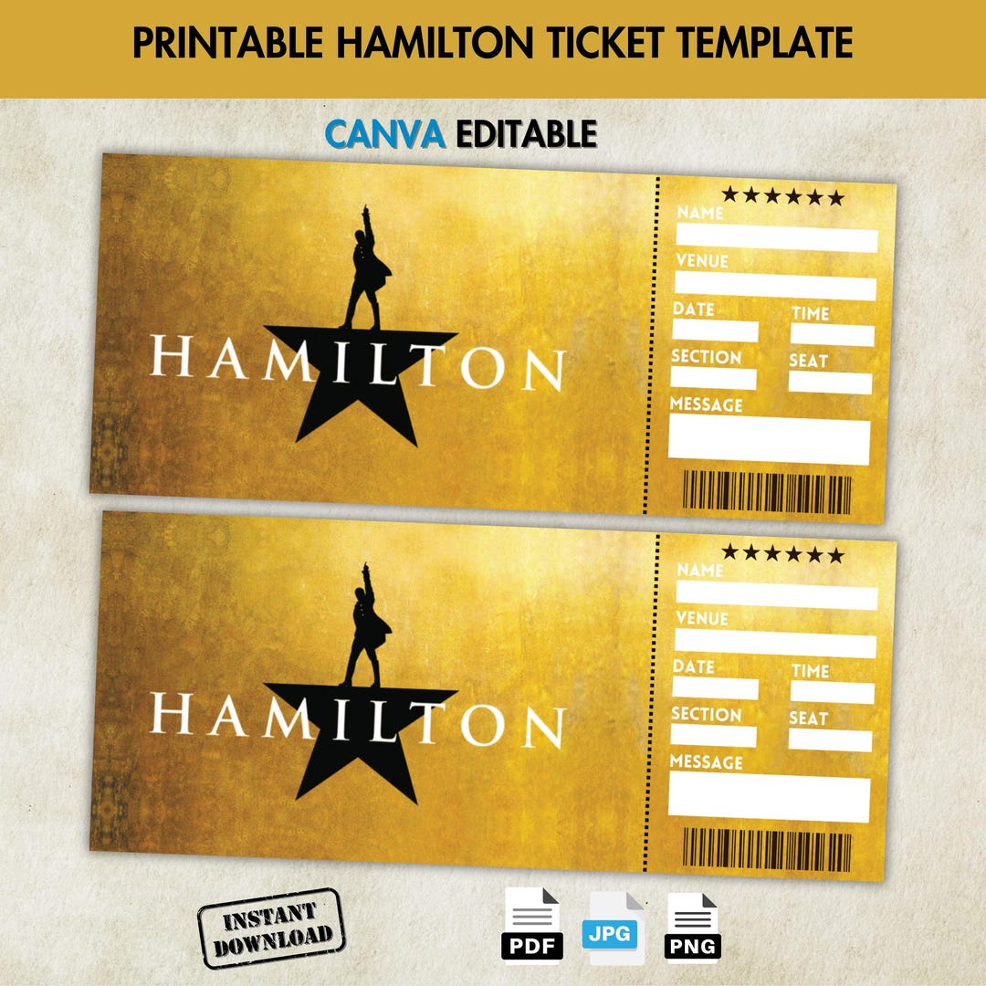 Editable Hamilton Broadway Surprise Ticket Template, Birthday Gift, Musical Theatre Faux Ticket ...