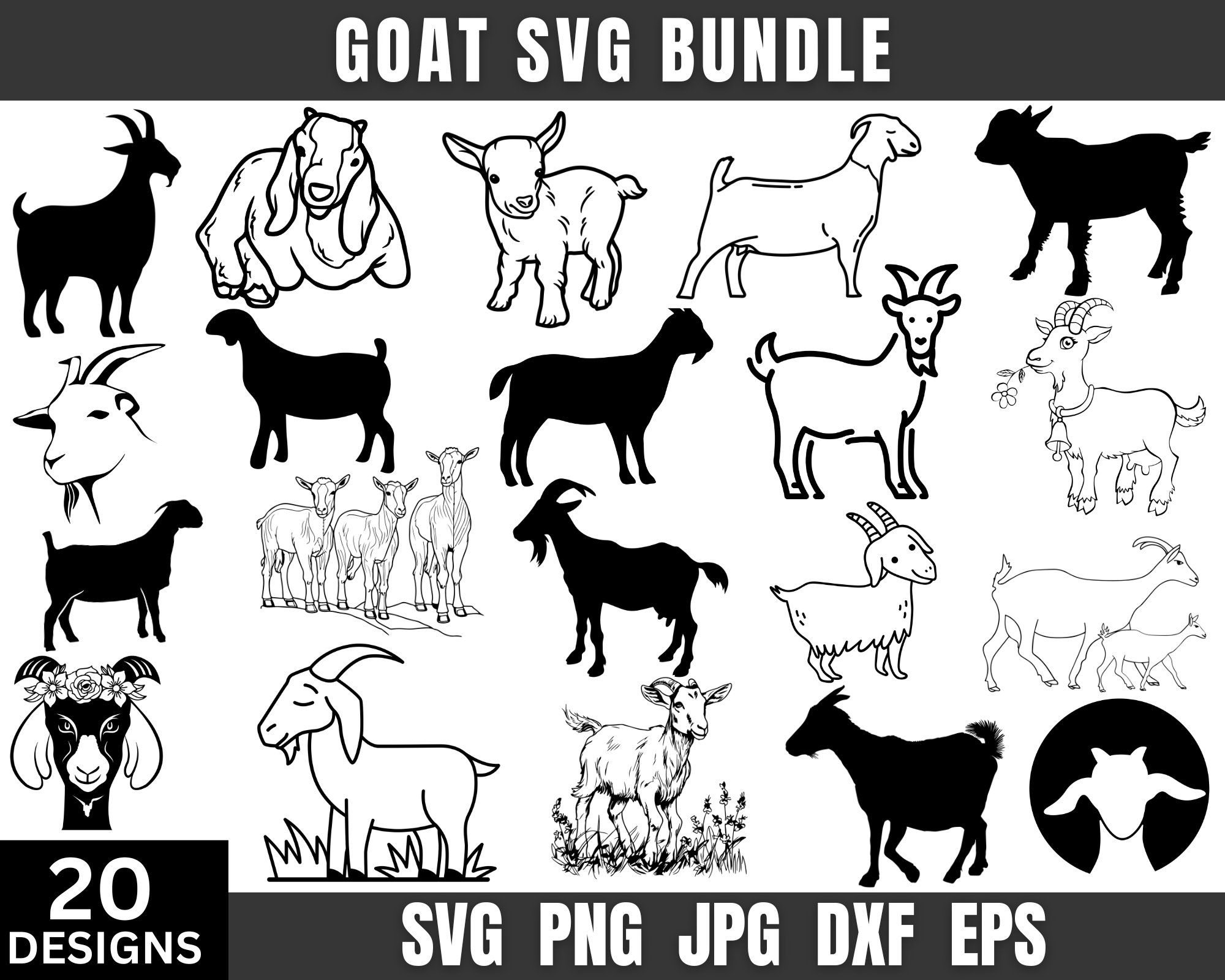 Goat Svg Bundle, Goat Png Bundle, Goat Clipart, Farm Animals Svg, Goat ...