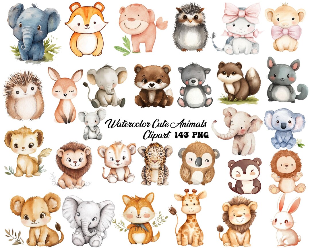 Watercolor Cute Animals Clipart, Cute Animals Png, Baby Animals ...