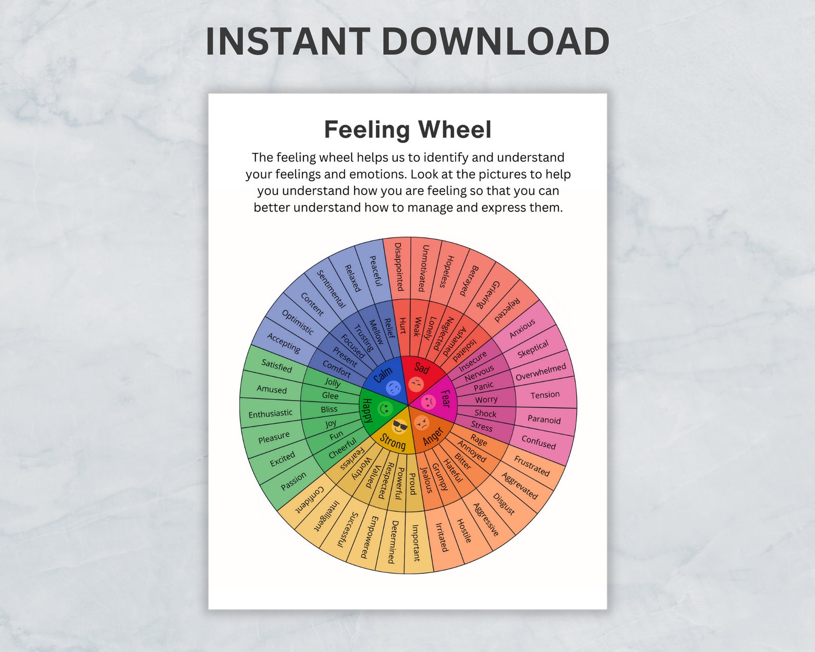 Feelings Wheel, Emotions Wheel, Wheel of Emotions, Feelings Chart ...