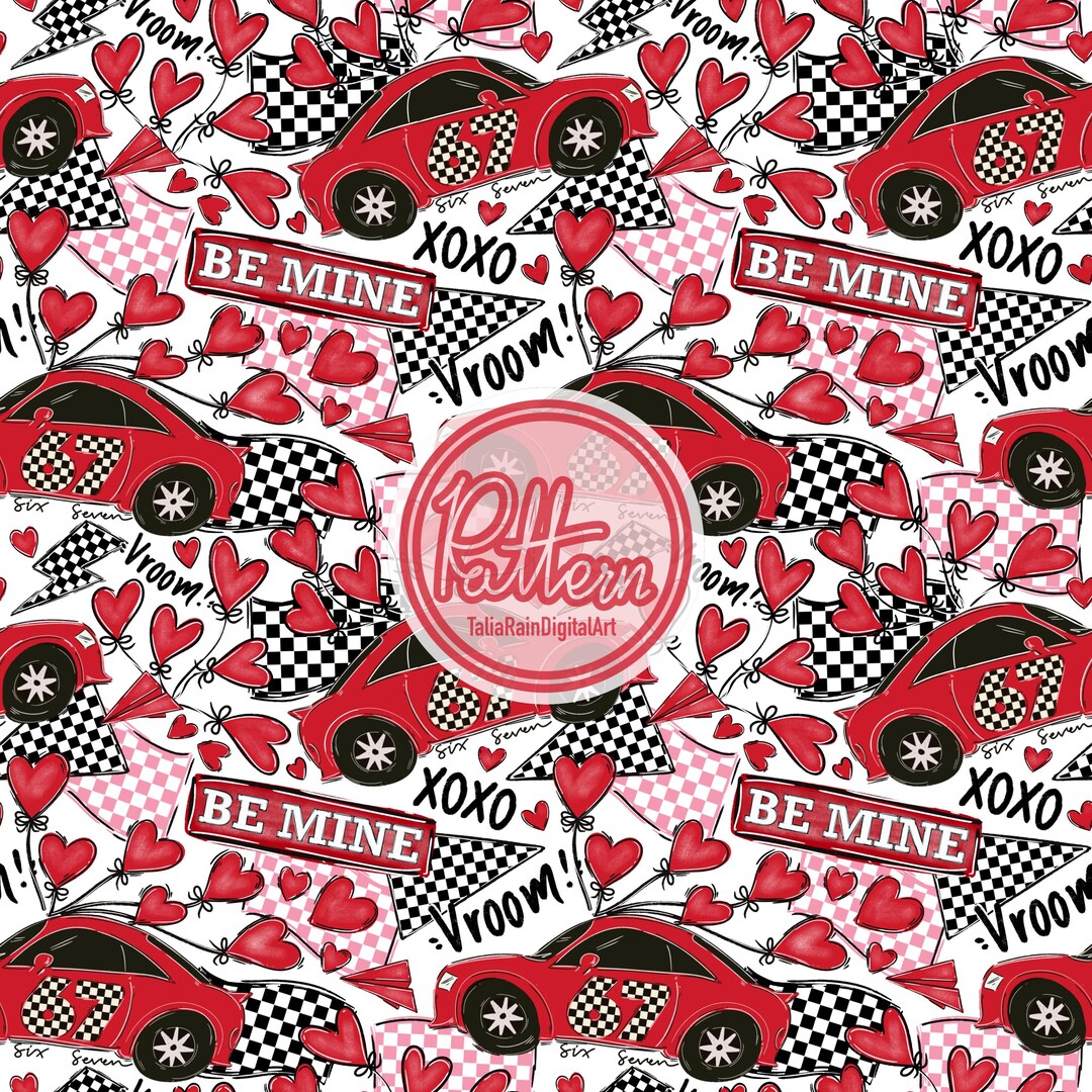 67 Meme Red Car Be Mine Seamless Pattern | PNG | Heart Balloon Digital ...